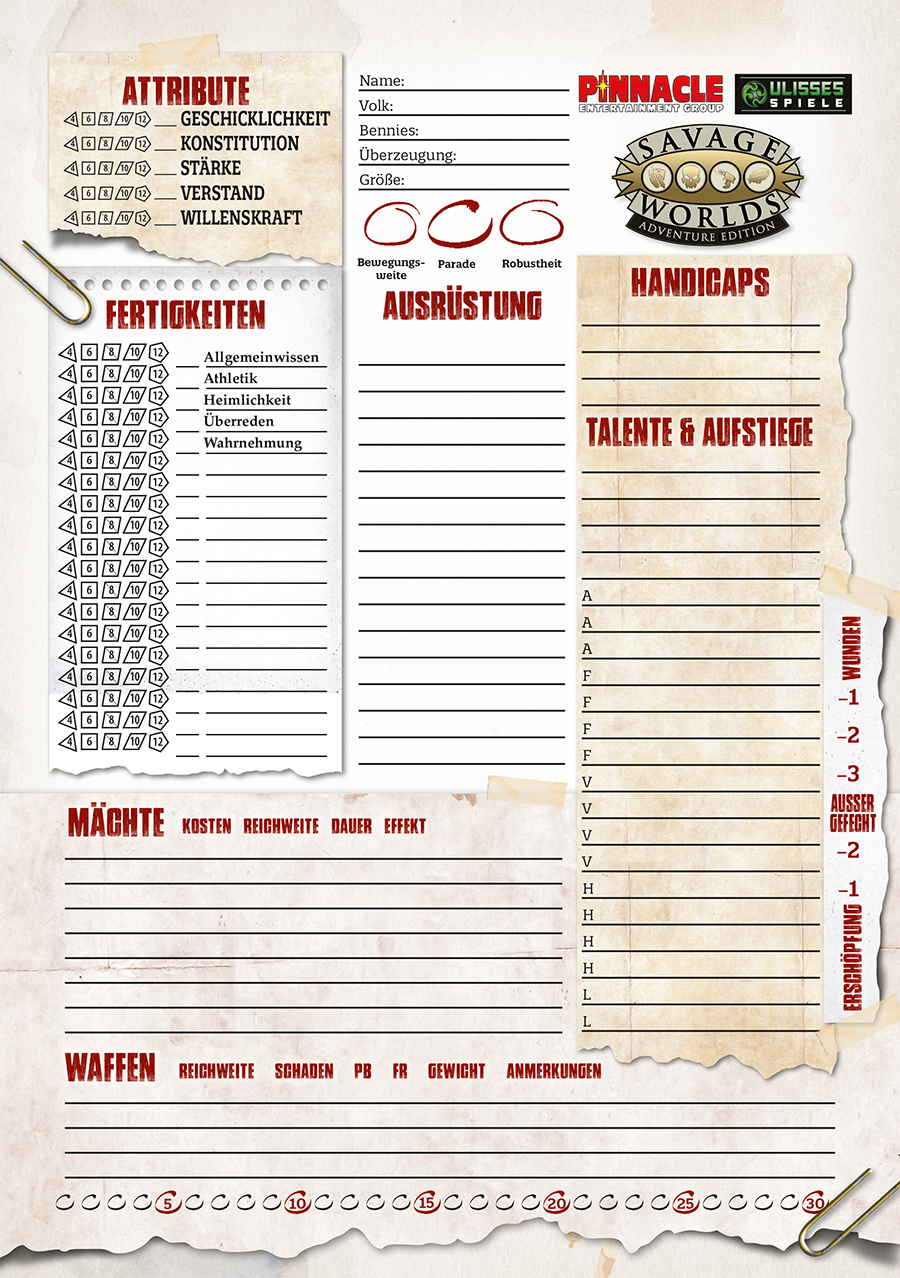 Savage worlds adventure edition character sheet